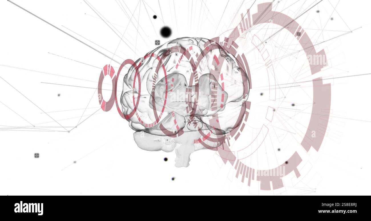 Image of network of connections and data processing over brain Stock ...