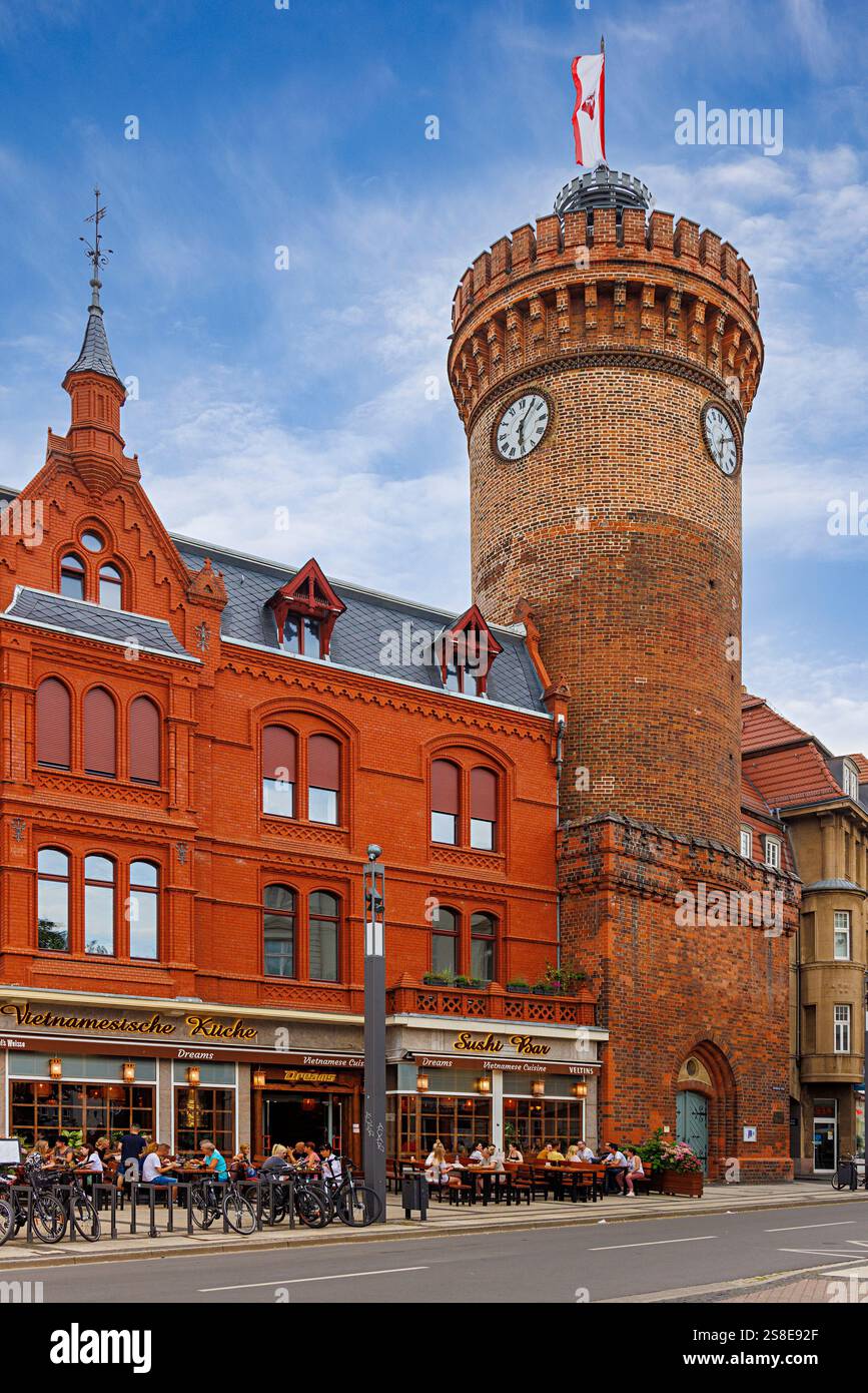 Spremberger Turm clock tower historical landmark and pavement ...