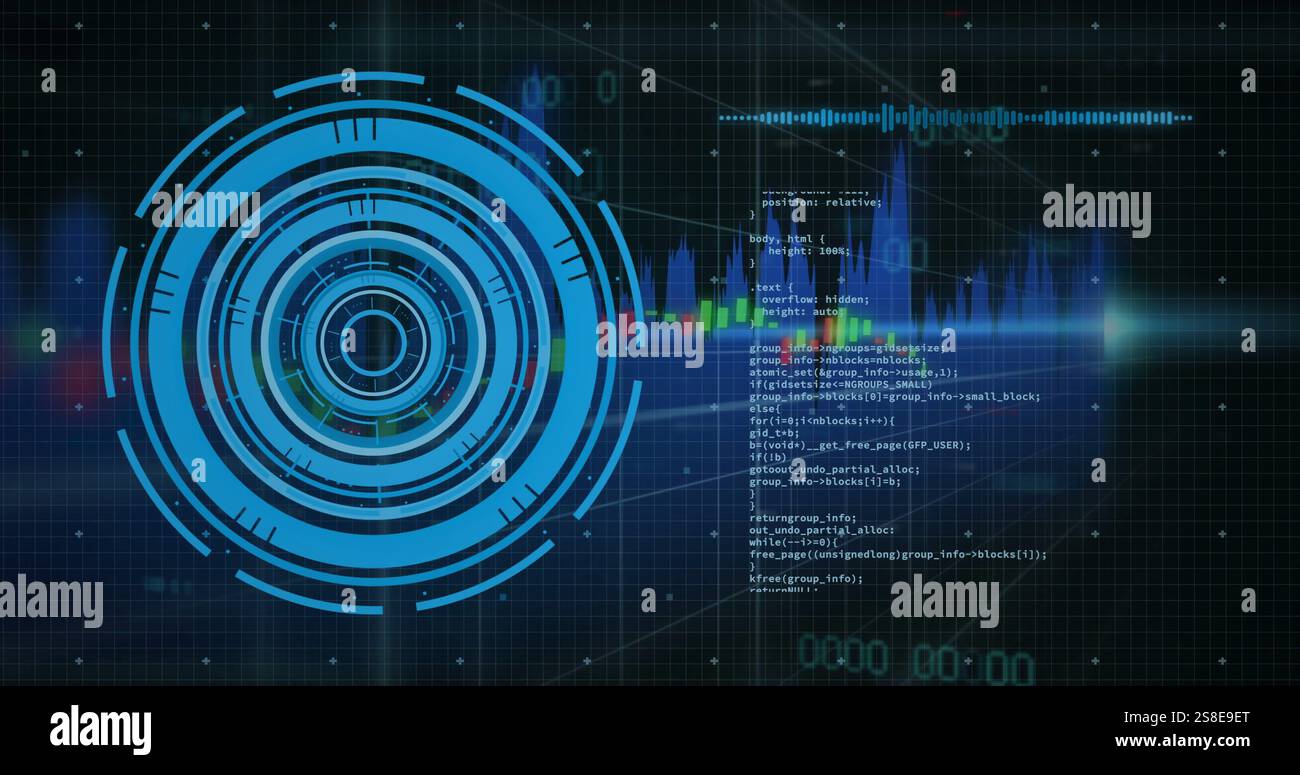 Image of scope scanning and data processing over black background Stock ...