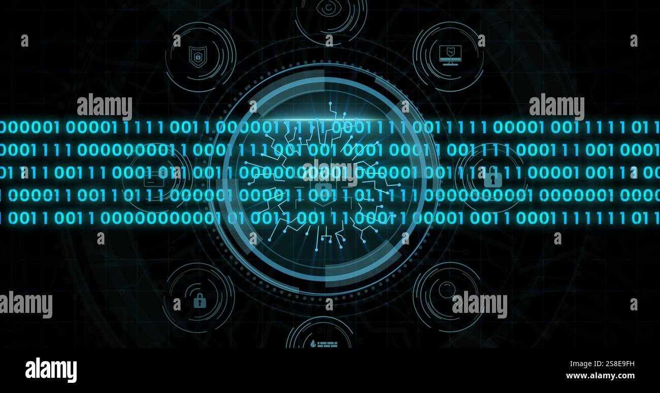 Image of data processing over padlock icon and scope scanning Stock Photo - Alamy