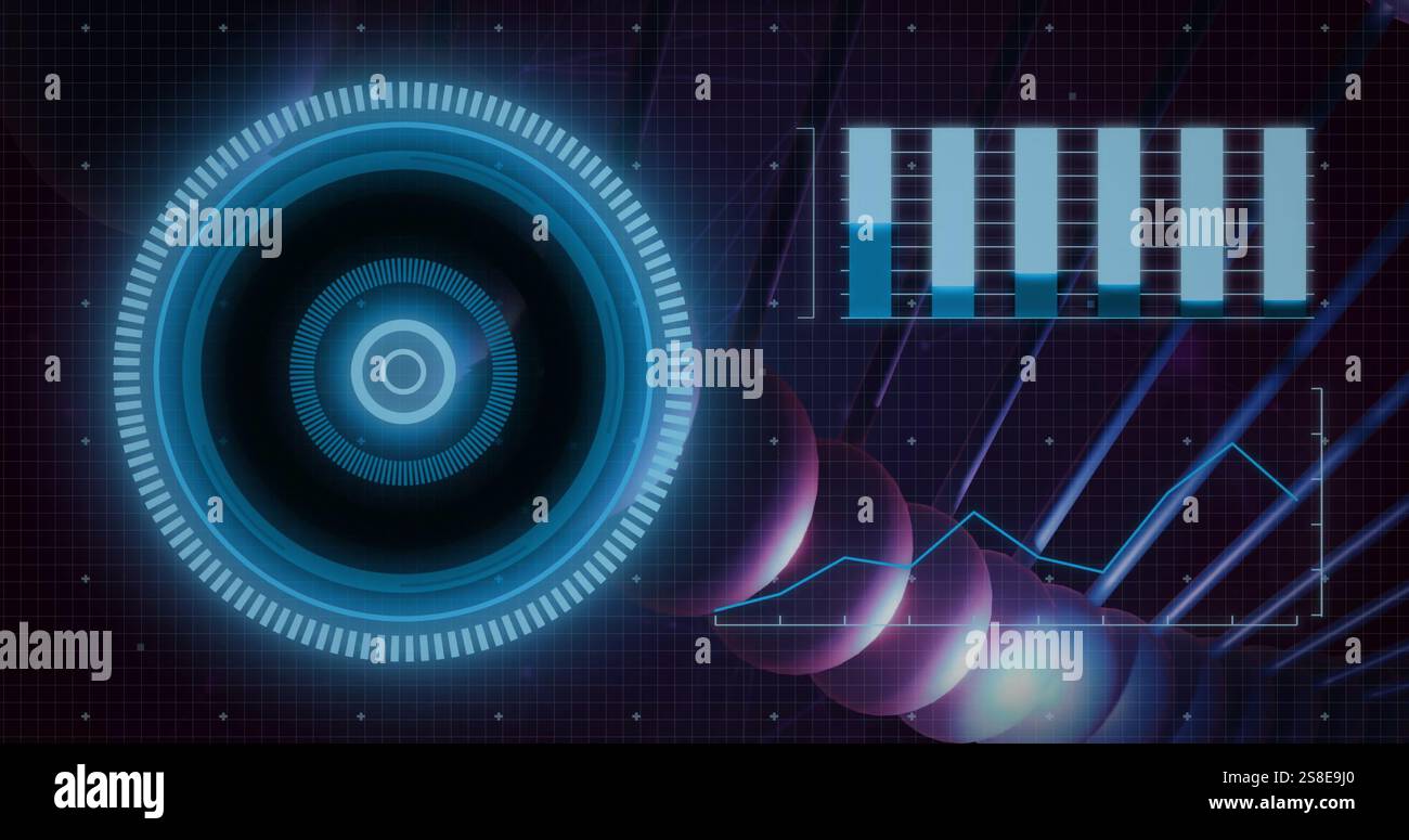 Image of scope scanning and data processing over black background Stock ...