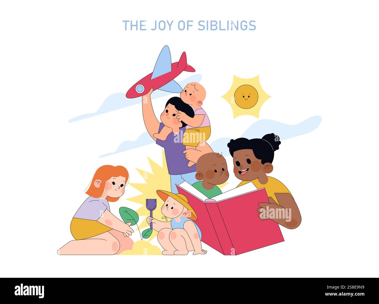 Sibling Bonding Moments concept. Illustration of children playing and ...