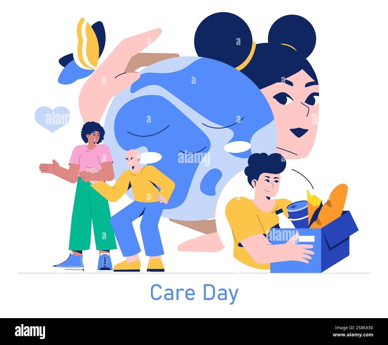 Care Day concept. Illustration of diverse people sharing love and ...