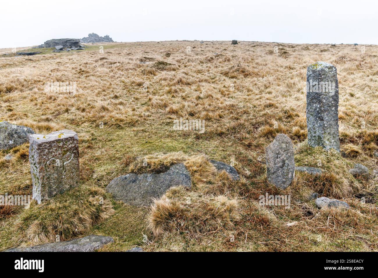 Parish boundary stones, OP, Okehampton Parish, Dartmoor, UK Stock Photo ...