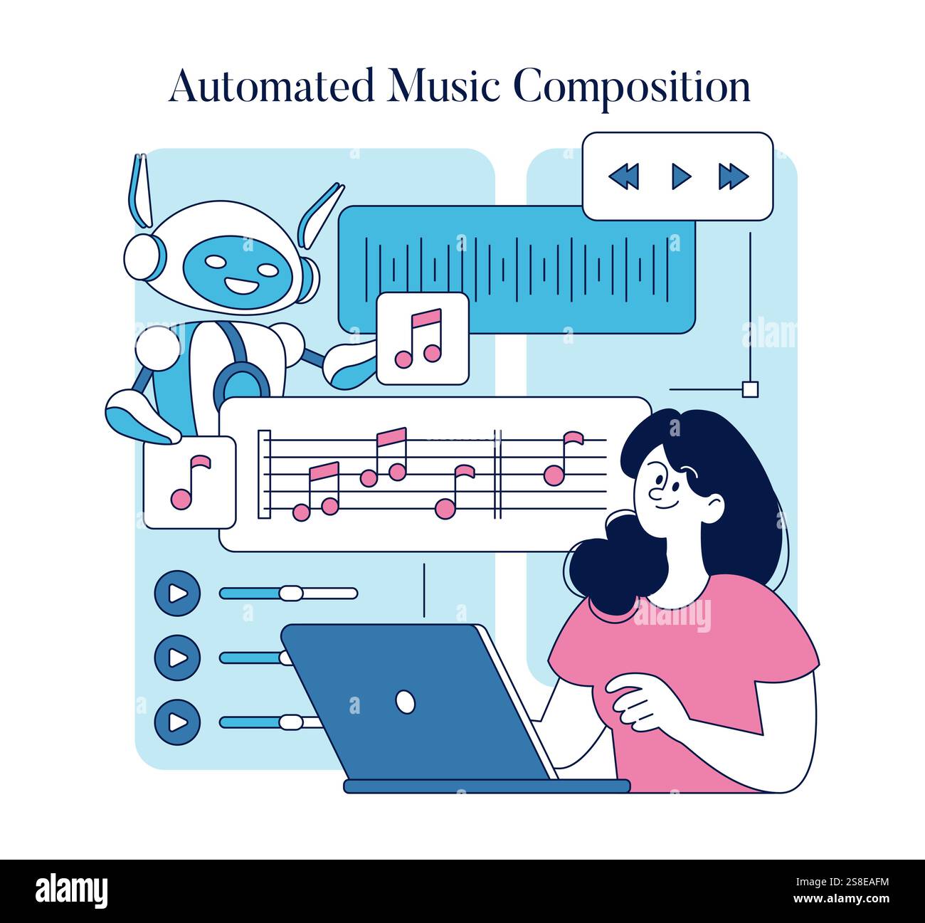 Automation in creativity concept. Robot and human collaborate on music ...