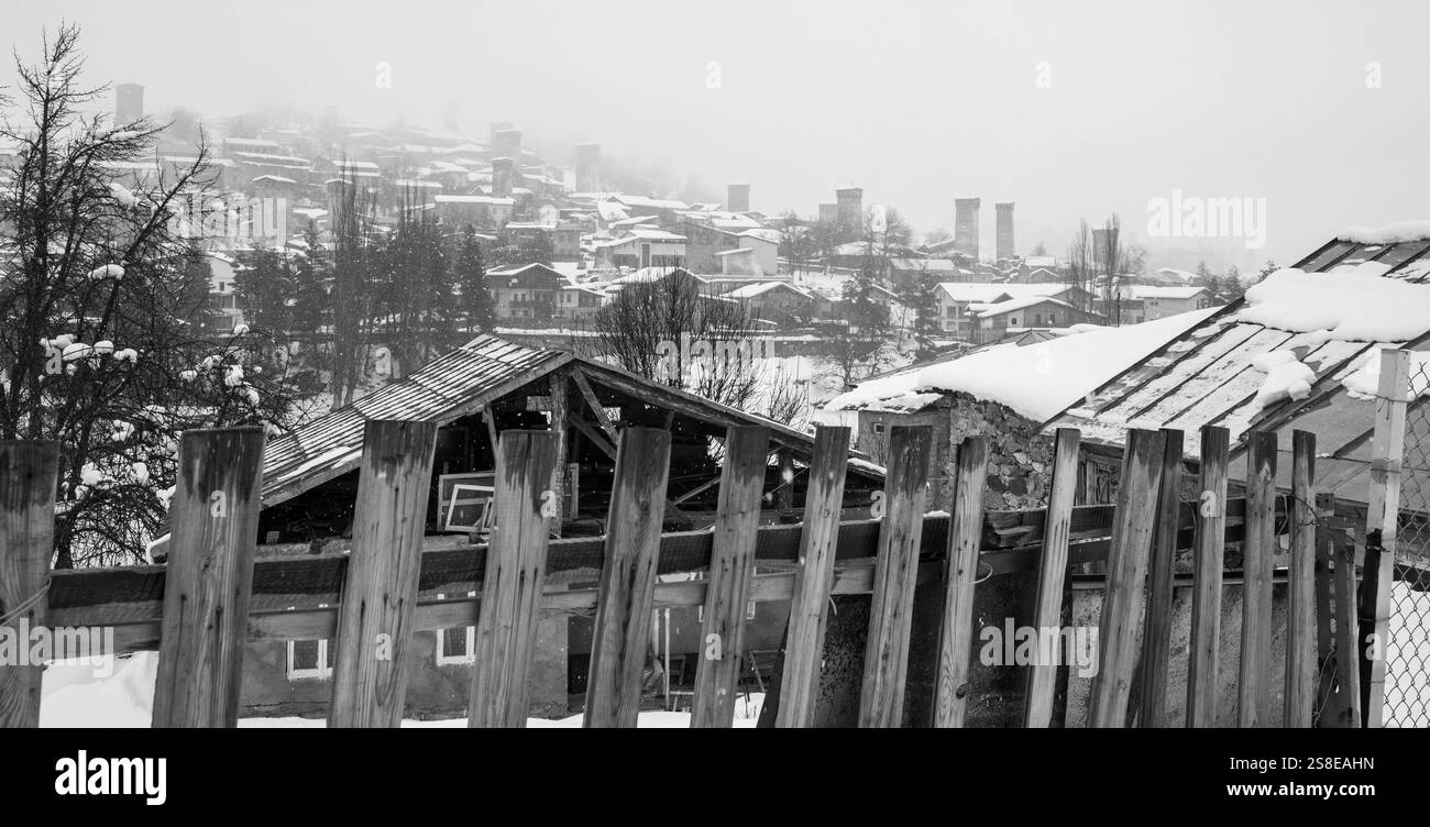 Snow covered mountain town Black and White Stock Photos & Images - Alamy