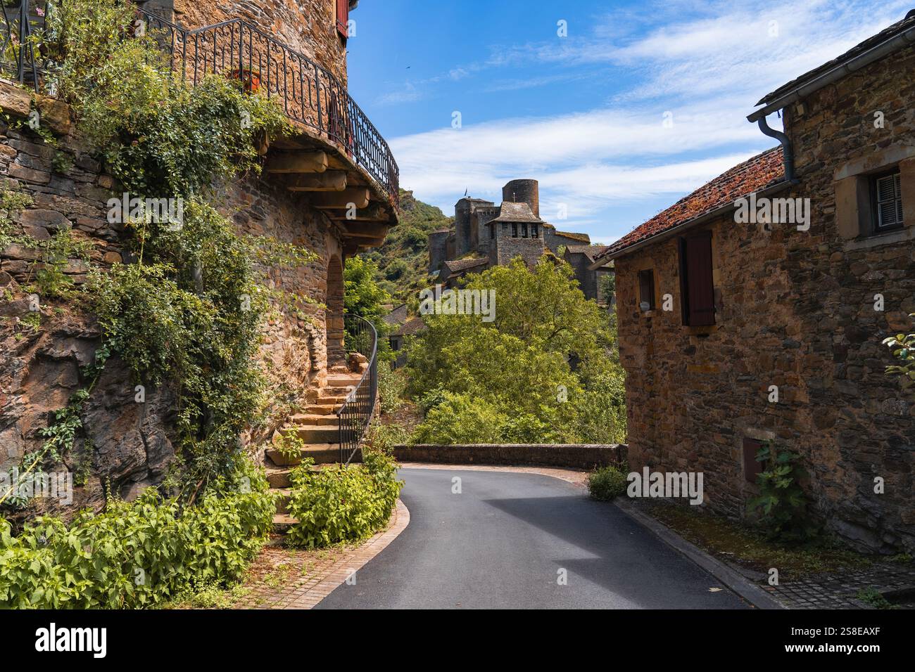 A picturesque Chateau Brousse castle medieval road in france with ...