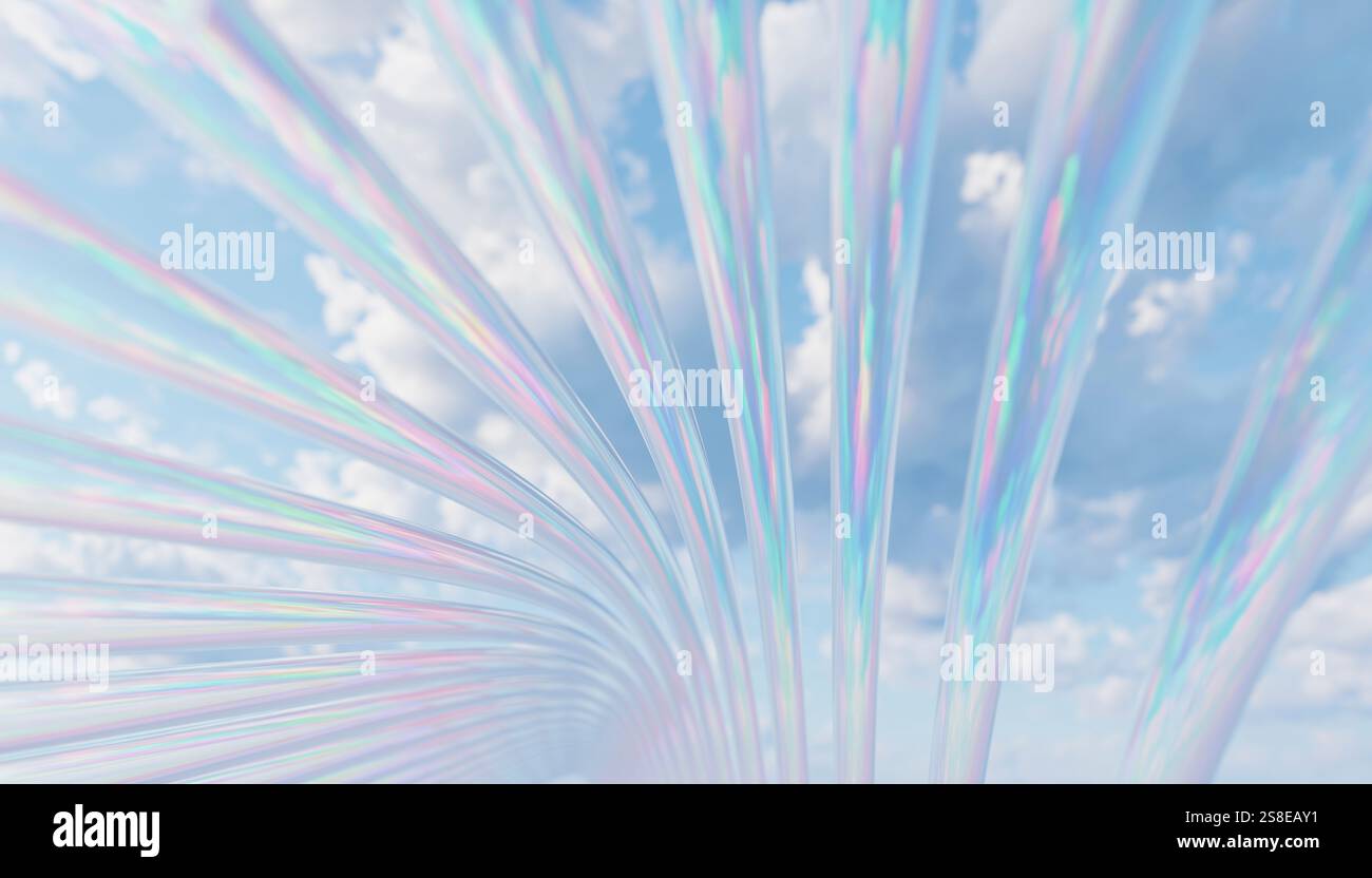 Iridescent streaks gracefully flow against a vibrant blue sky with ...