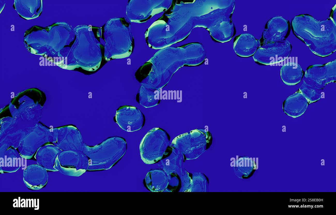 A digital artwork depicting several shiny 3D forms resembling blue ...