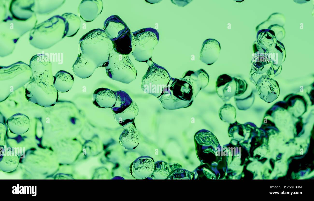 This image features a cluster of 3D liquid spheres intertwined ...