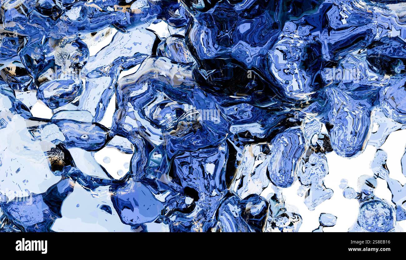 Dynamic abstract image with blue water textures and reflective patterns ...