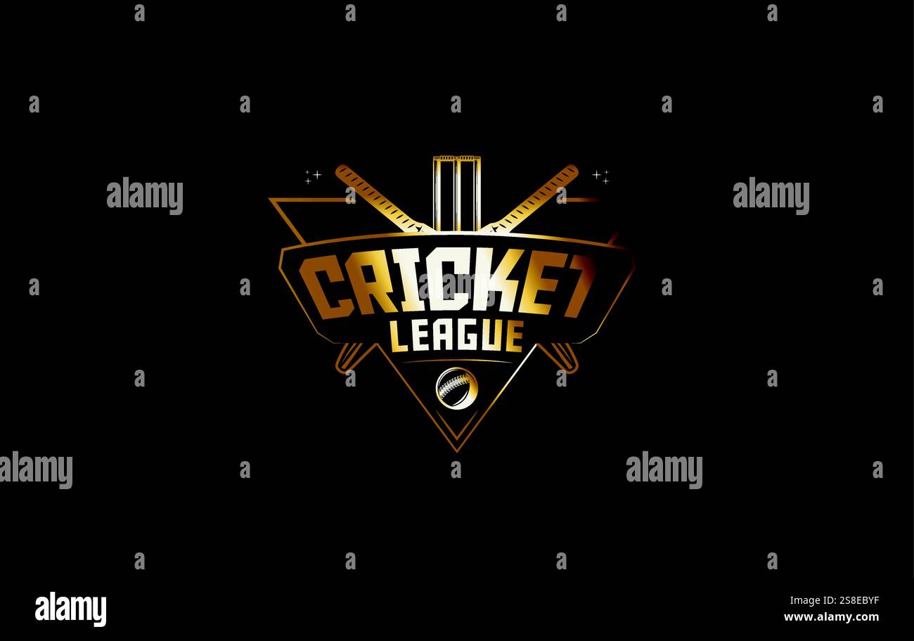 Cricket League logo with black background and gold gradient color with ...