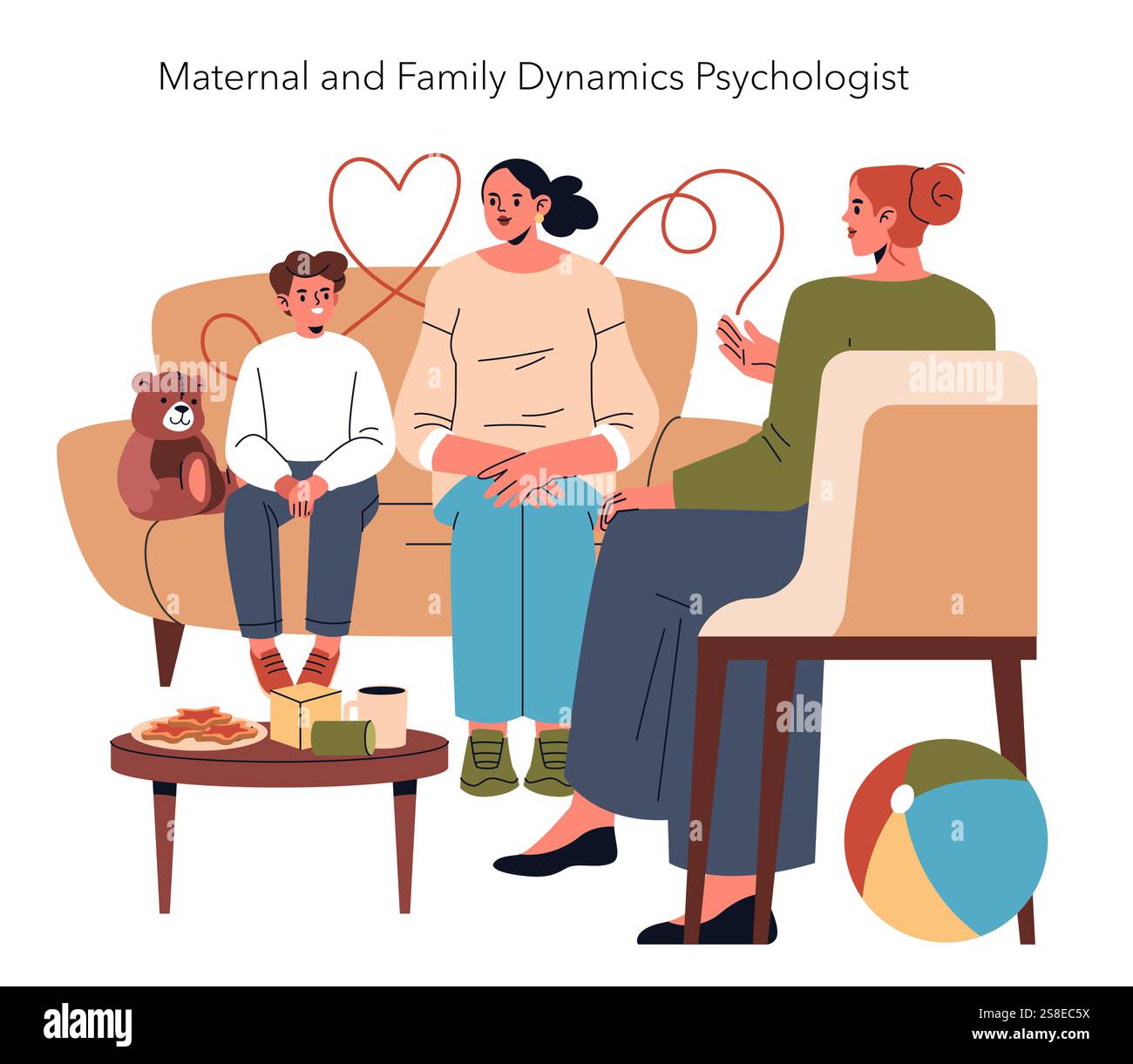 Family therapy session with a psychologist supporting mother and child ...