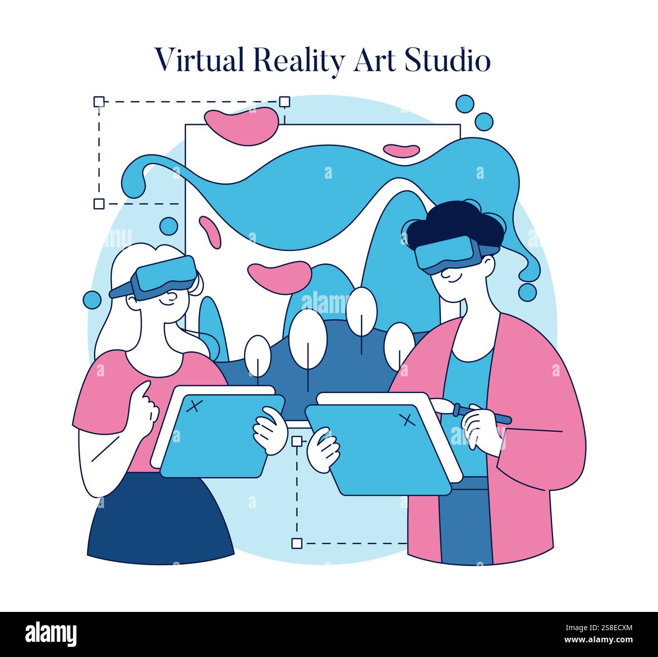 Automation in Creativity concept. Artists in a virtual reality art ...