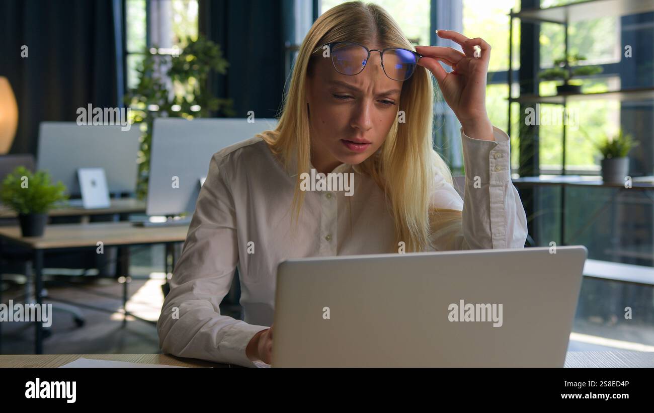 Caucasian businesswoman girl office manager confused business woman ...