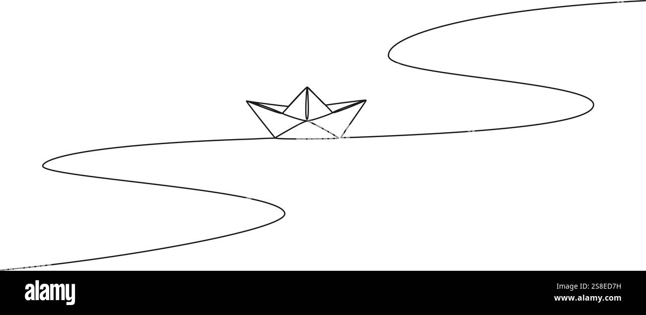 continuous single line drawing of paper boat, line art vector ...