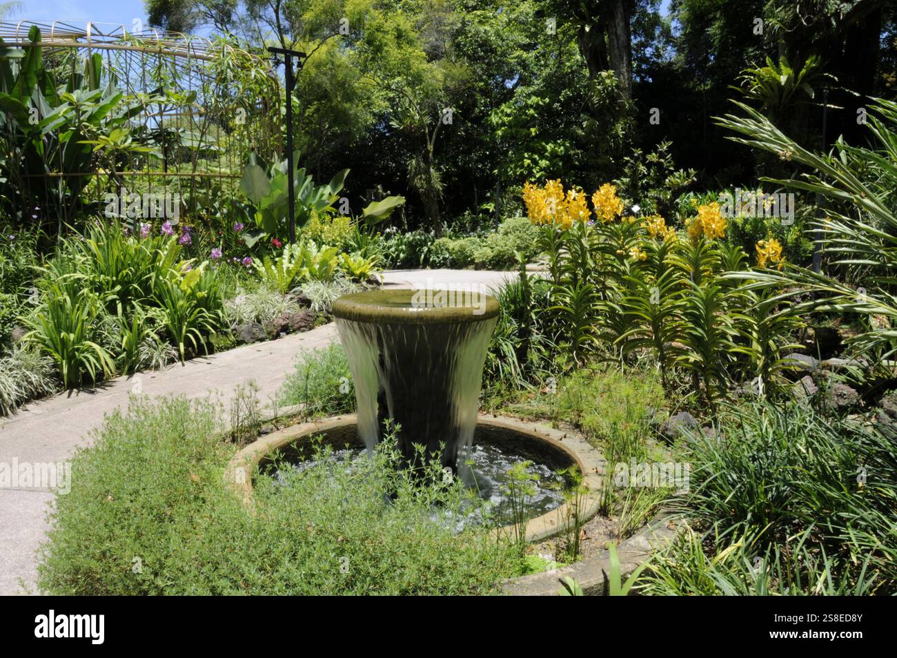 A small water fountain in the National Orchid Gardens within the ...