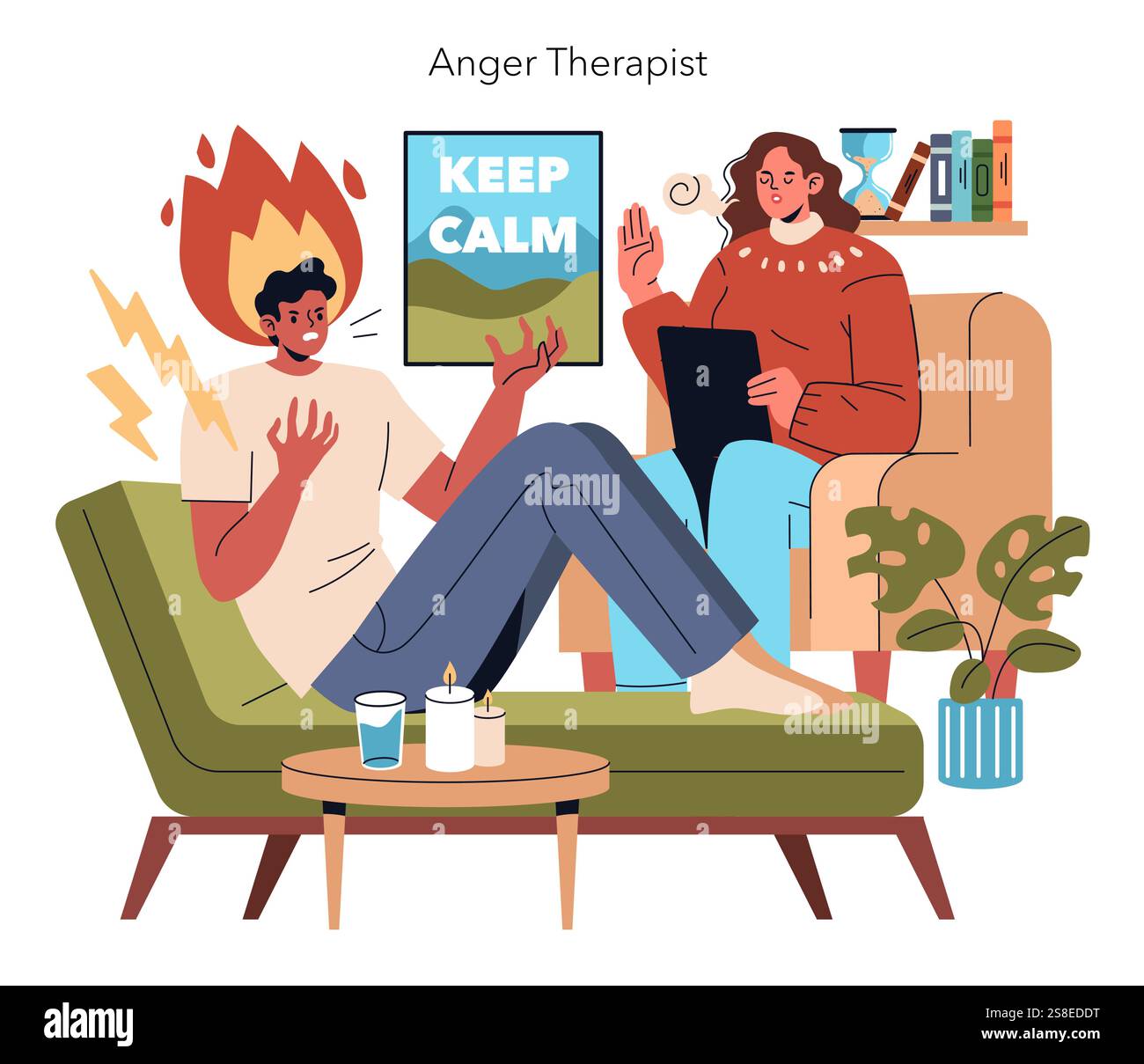 Anger management therapy session with a calm professional and a ...
