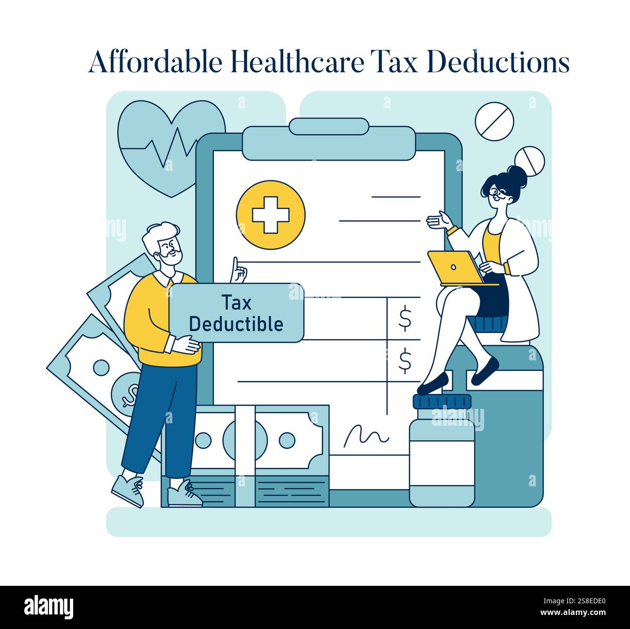 Tax relief concept. Illustration featuring individuals exploring ...