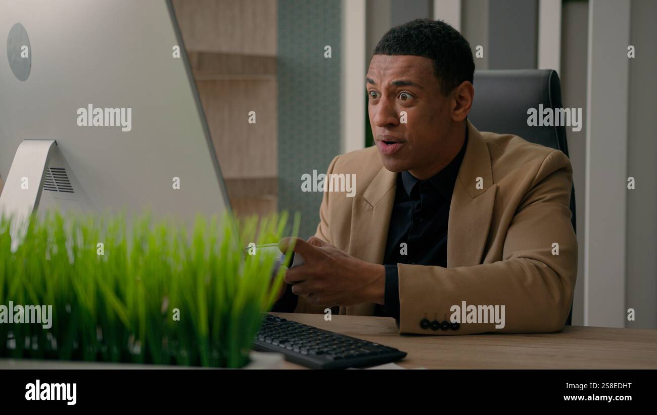 African American business man businessman manager worker male gamer ...
