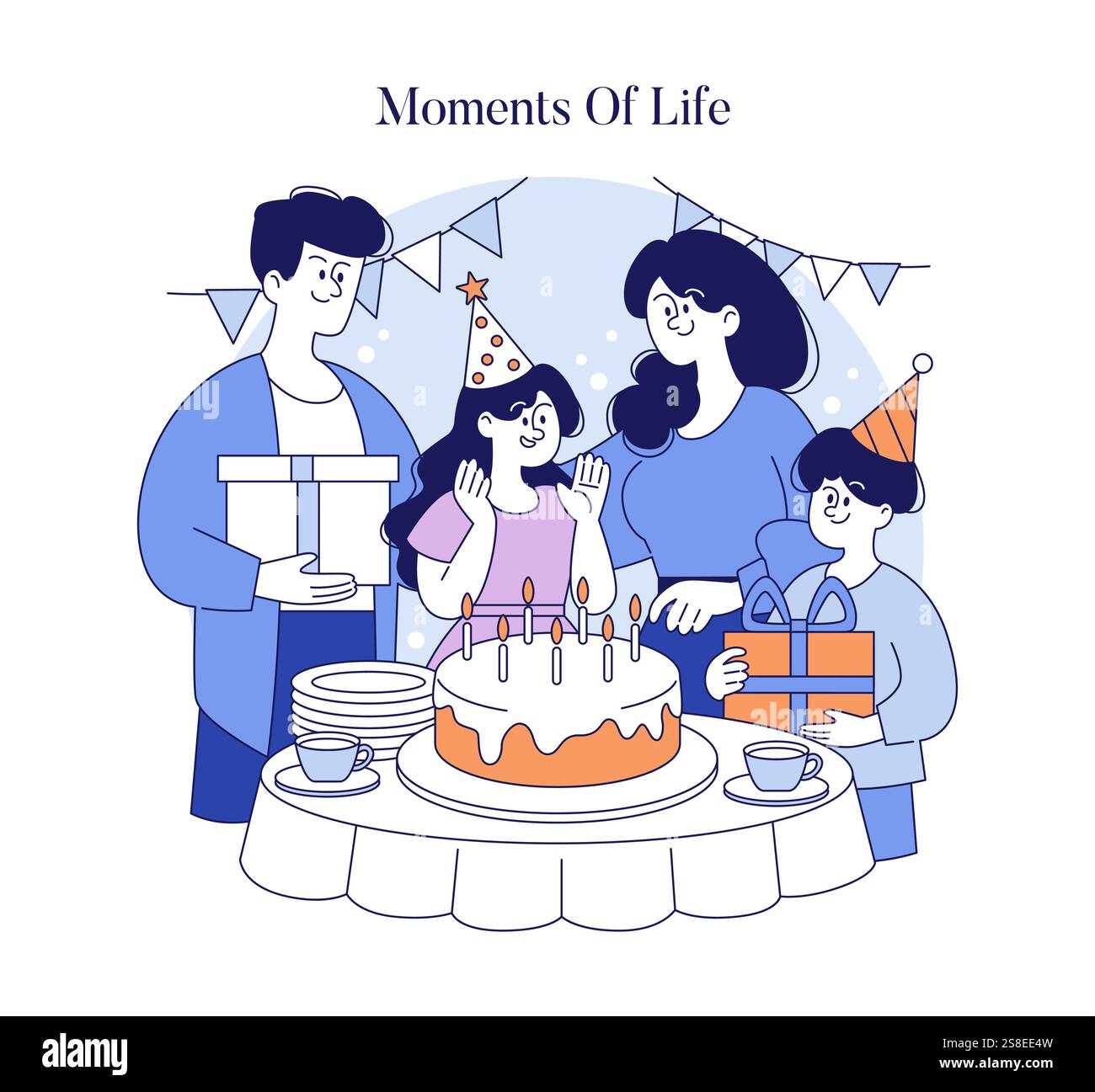 Family celebration concept. A joyful birthday party scene with presents ...