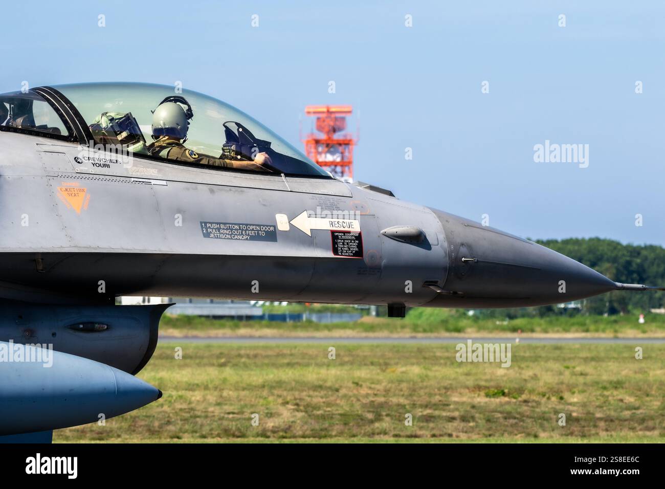 Pilot in the cockpit of a F-16AM fighter jet from the Belgian 31 ...