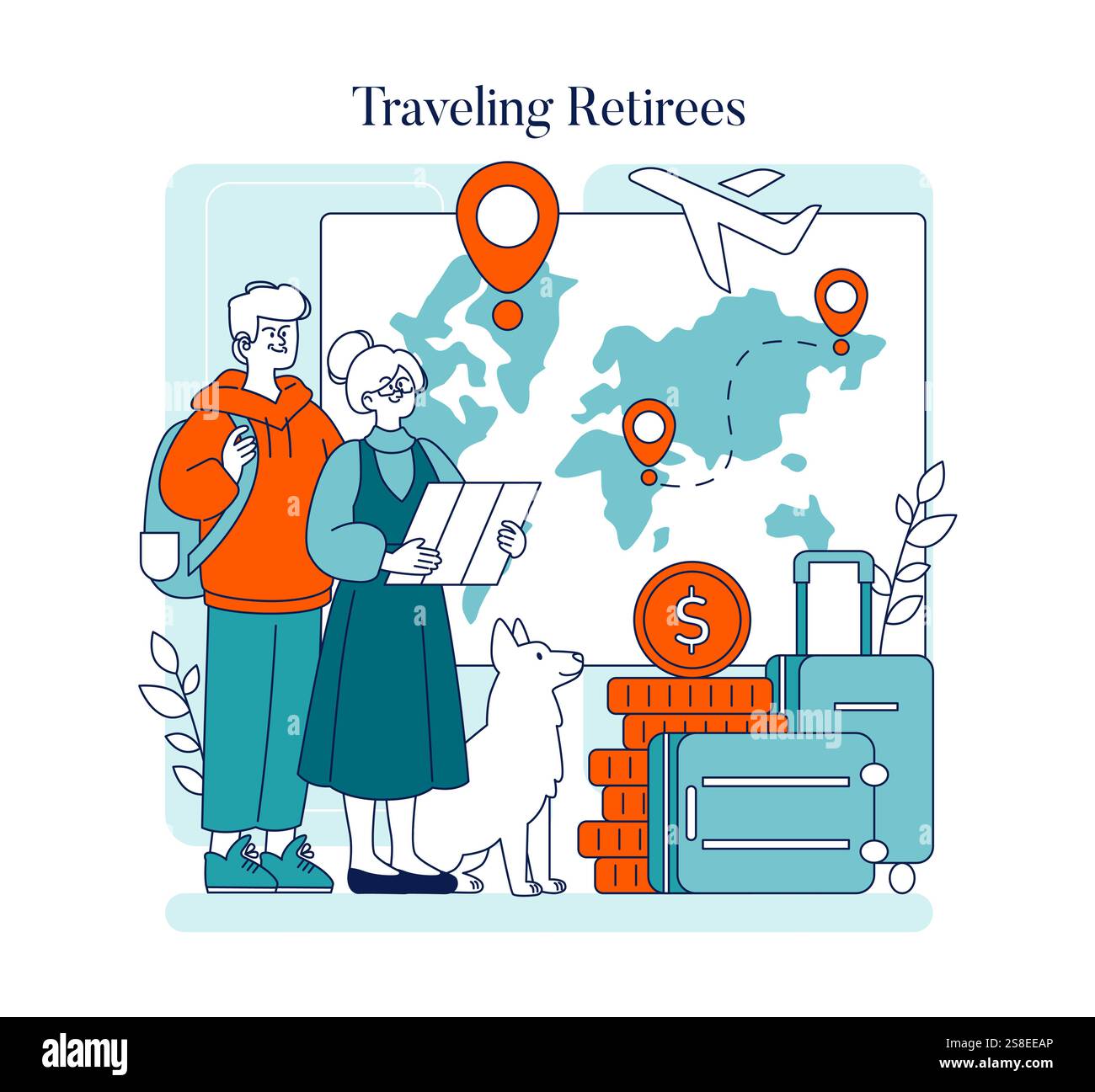 Happy Retirement Life concept. Senior couple planning adventure travel ...