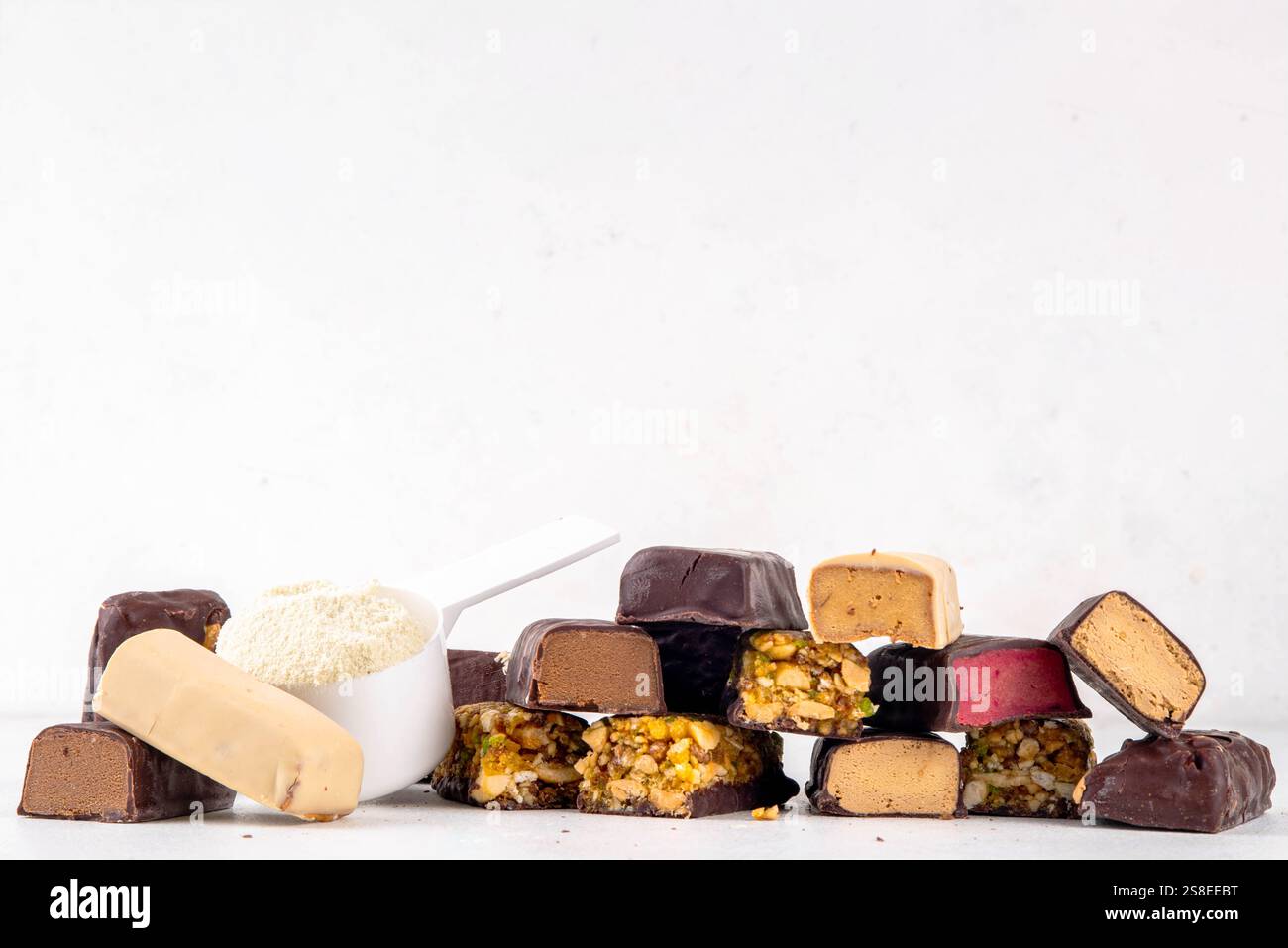 Set of various energy protein bar. Different taste of protein bars and ...