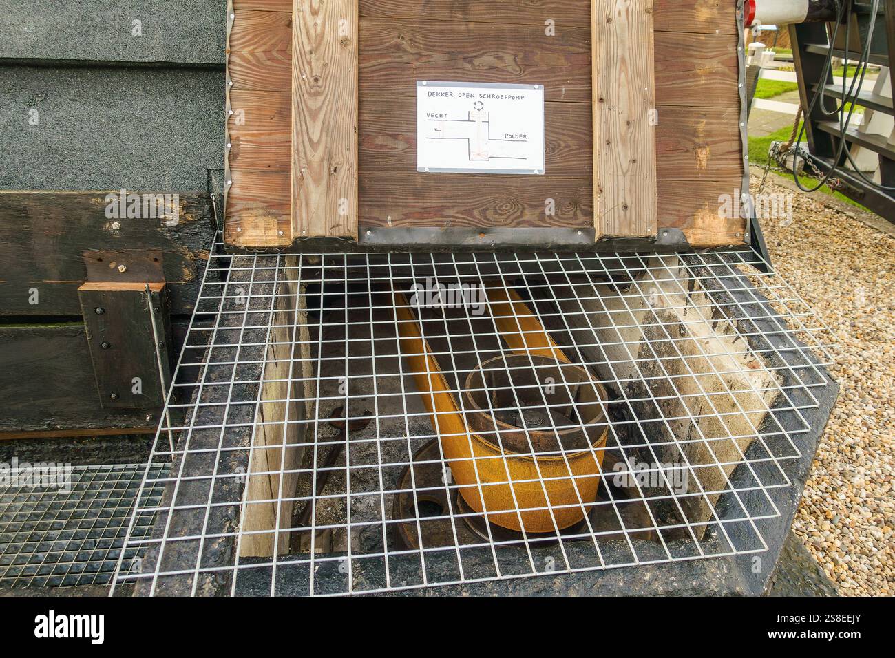 Close up view of the driving gear of the pump of hollow post mill ...