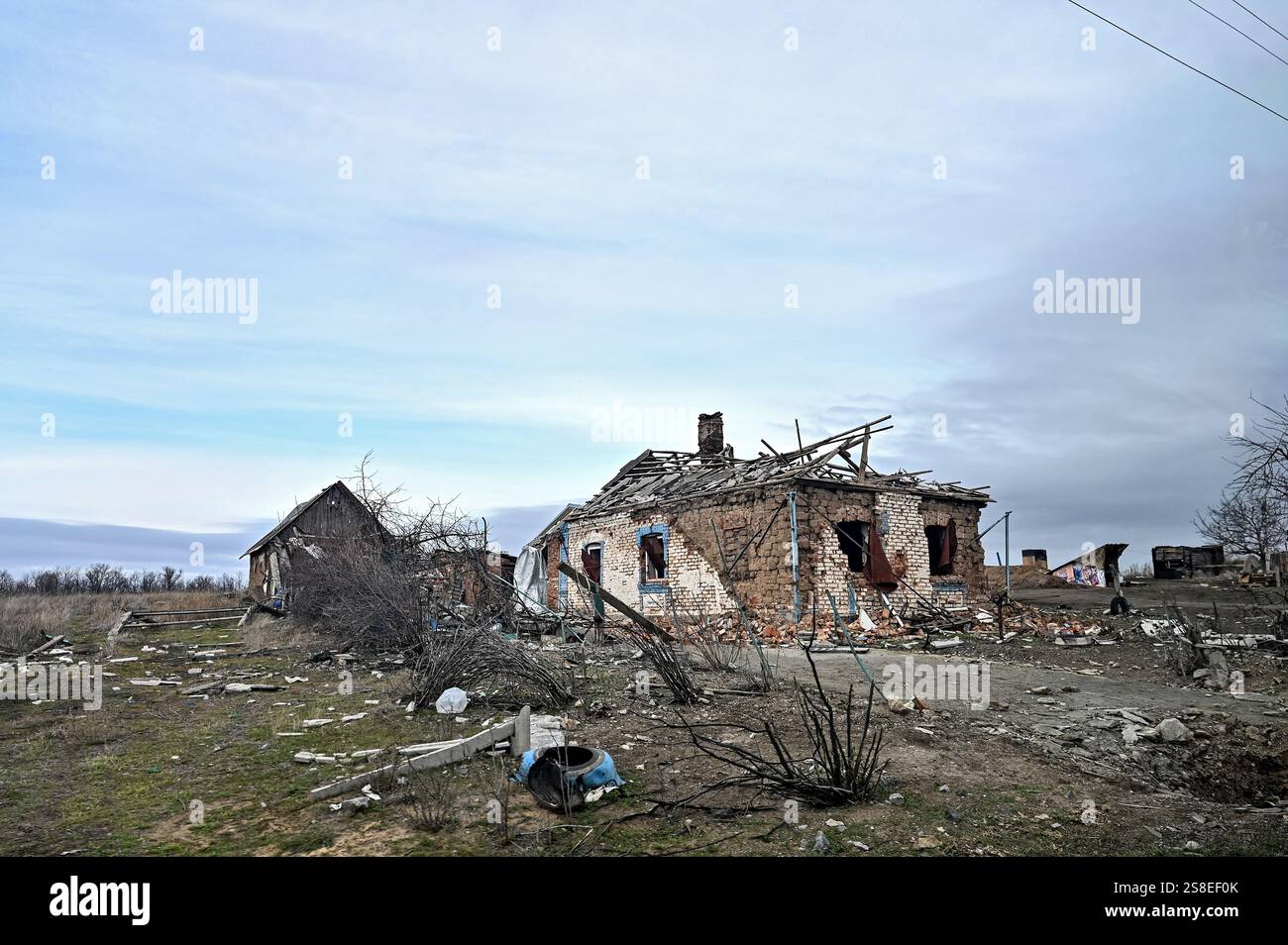 ORIKHIV, UKRAINE - JANUARY 8, 2025 - Buildings are damaged by the ...