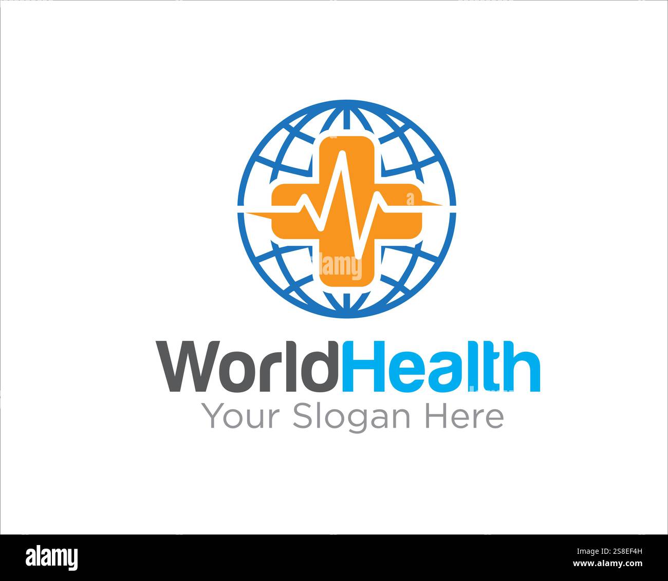 world health with cross and cardiograph logo designs for medical ...