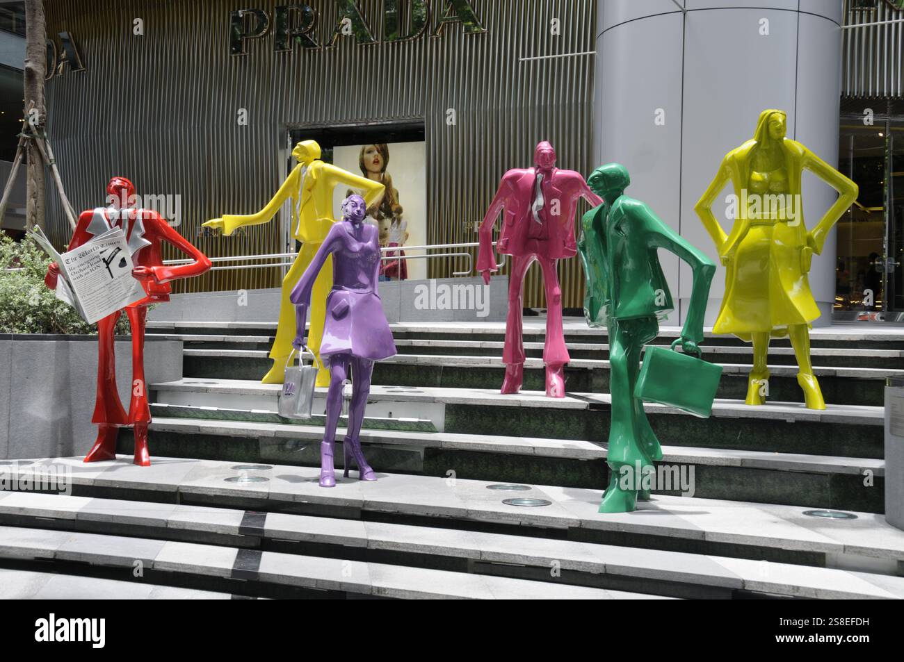 A mix of colourful shopping statues outside the main Orchard Road ...