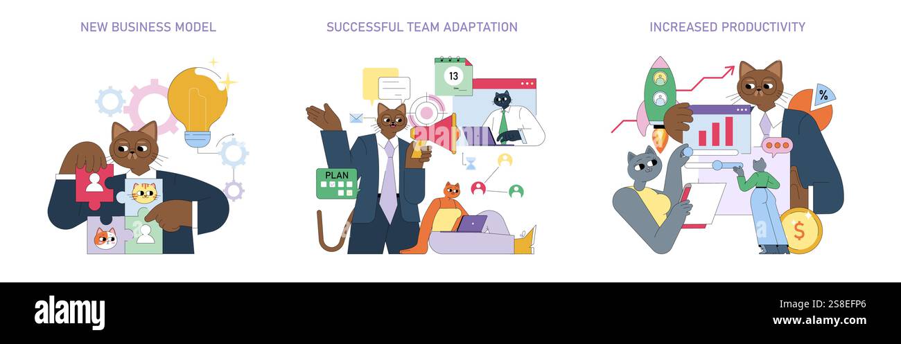 Business Cat innovation concept. Focus on new models and adaptive ...