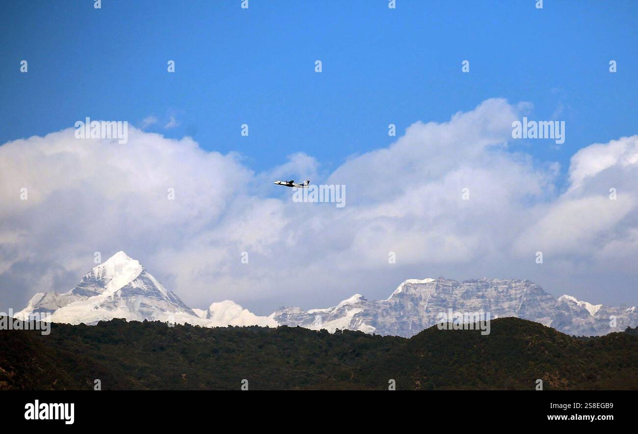 January 22, 2025: An aircraft flies above the Himalayan Ranges on the ...