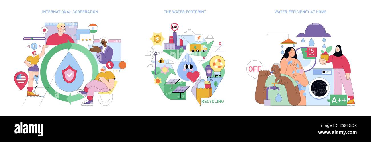 World Water Day illustration set. Focus on water conservation and ...