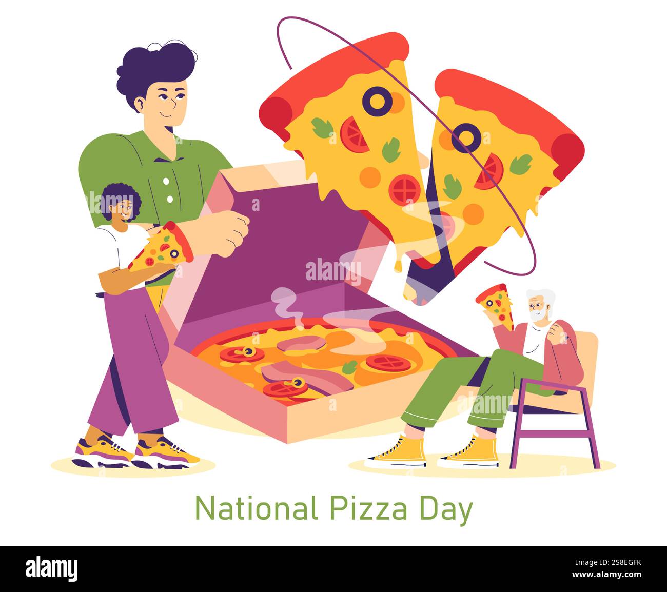 A vibrant illustration capturing the joy of National Pizza Day with ...