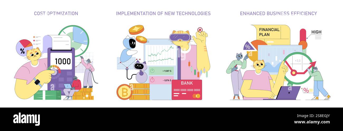 Business efficiency vector illustration. It presents strategies for cost optimization ...