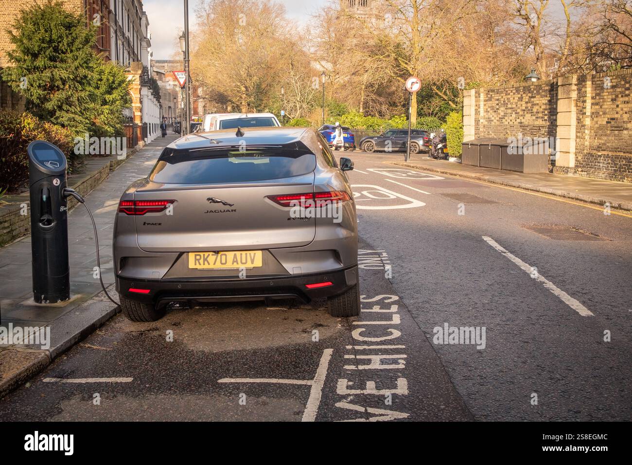 LONDON- JANUARY 7, 2025: Jaguar I-Pace electric SUV car on charge on ...
