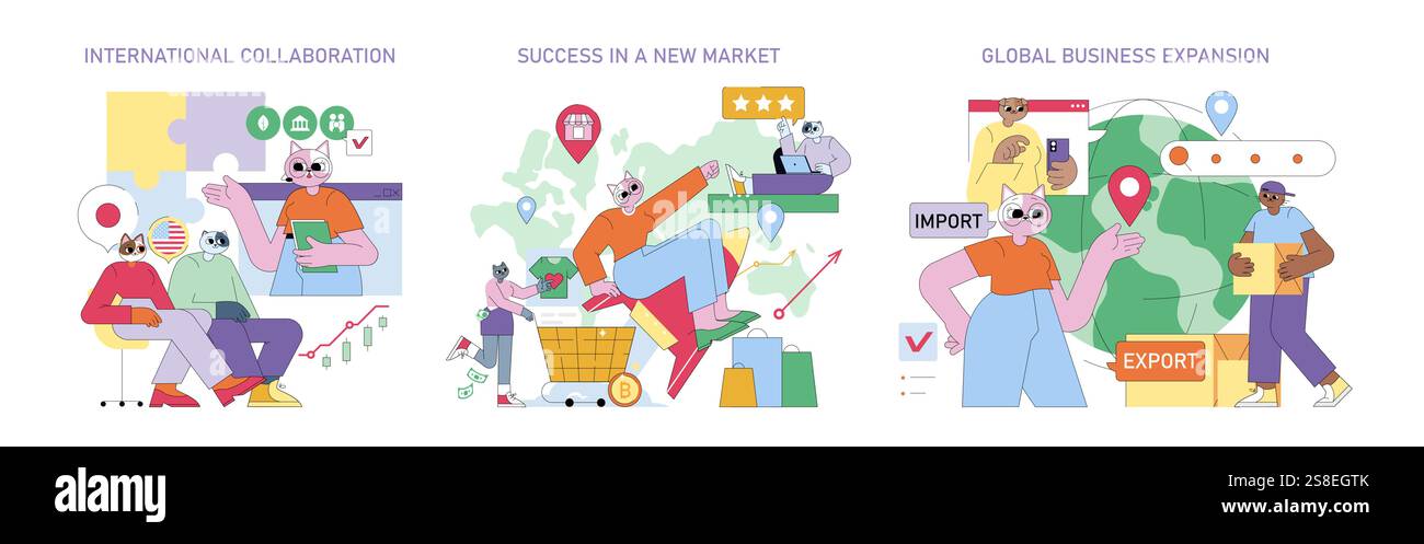 Business Growth Set. Illustrates the dynamics of international ...