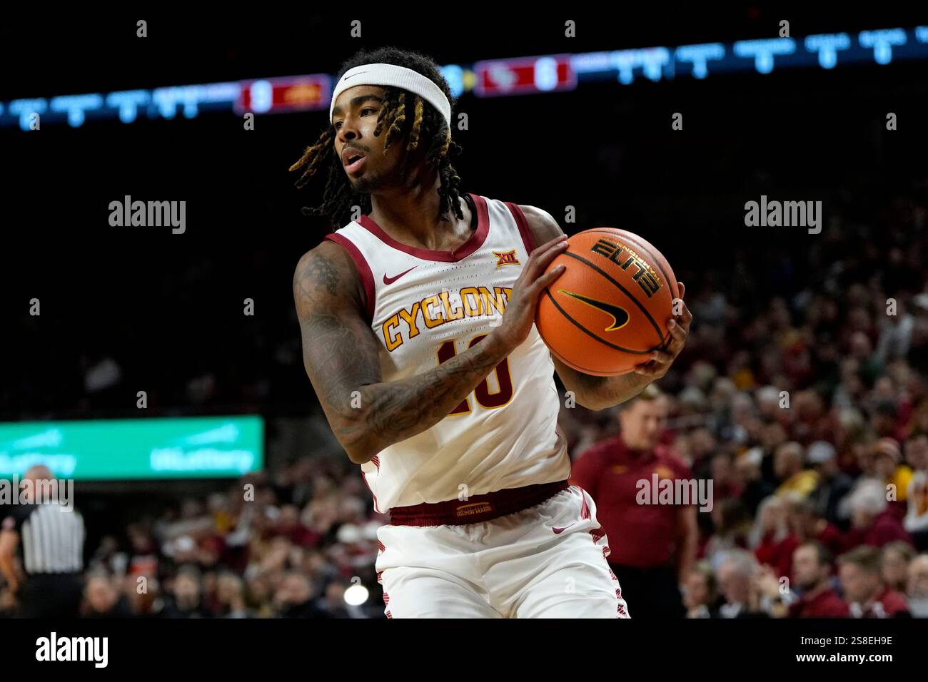 Iowa State guard Keshon Gilbert looks to pass during the first half of ...