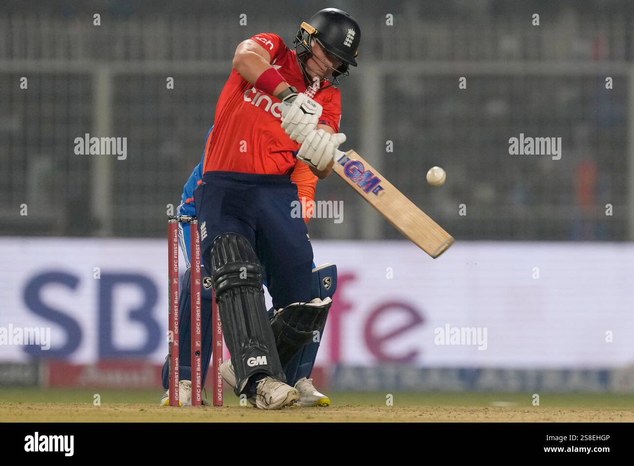 England's Jacob Bethell plays a shot during the first T20 cricket match ...