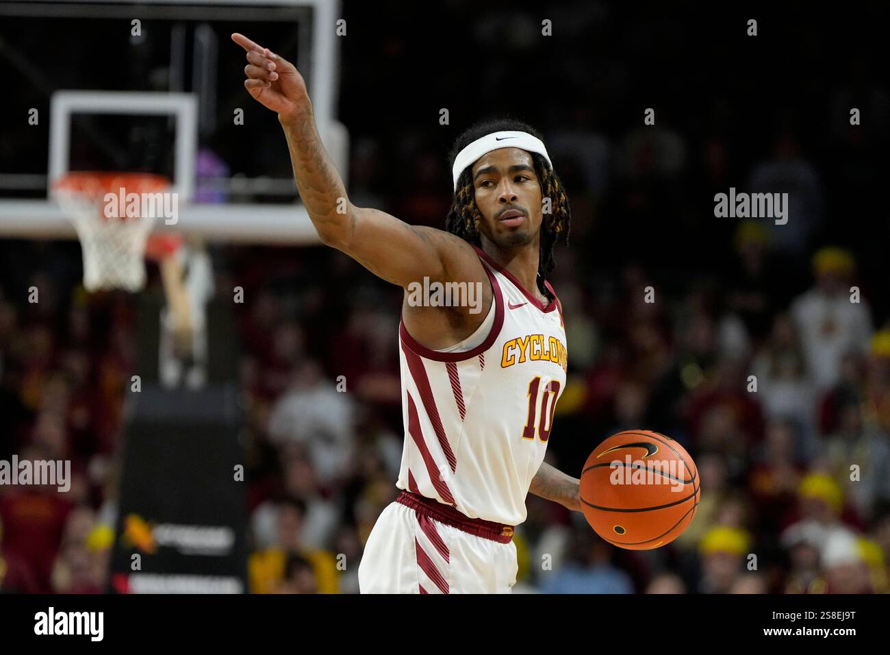 Iowa State guard Keshon Gilbert directs teammates during the second ...