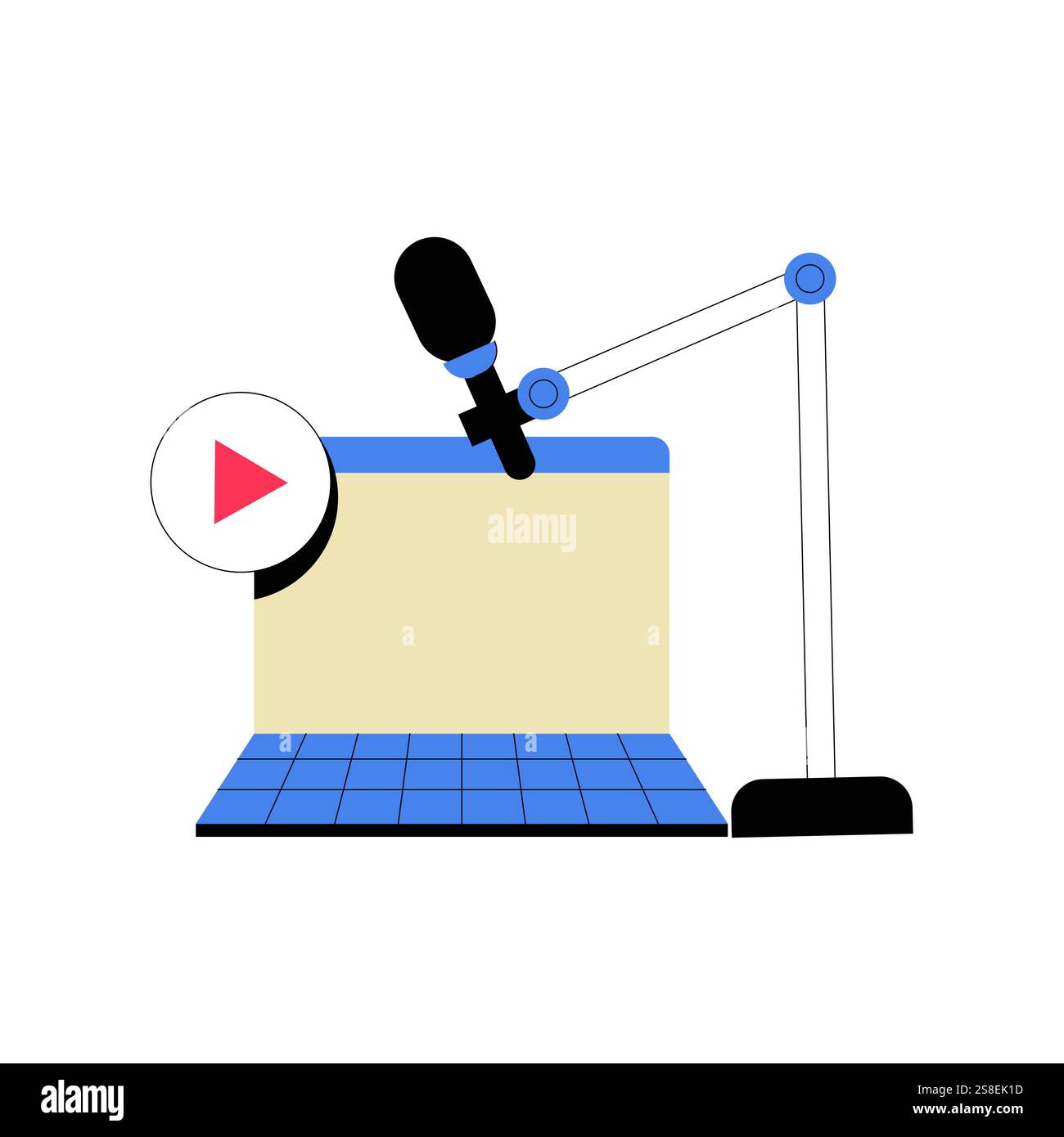 Laptop With Microphone In Flat Vector Illustration Symbolizing ...