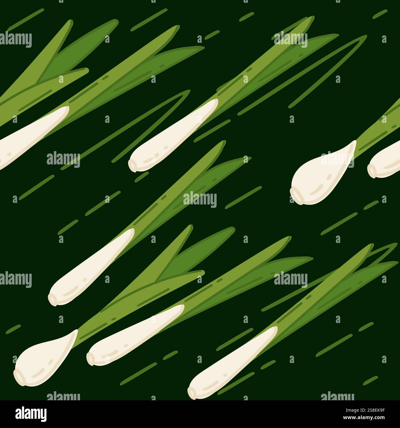 Seamless pattern of green onions and white scallions diagonally ...