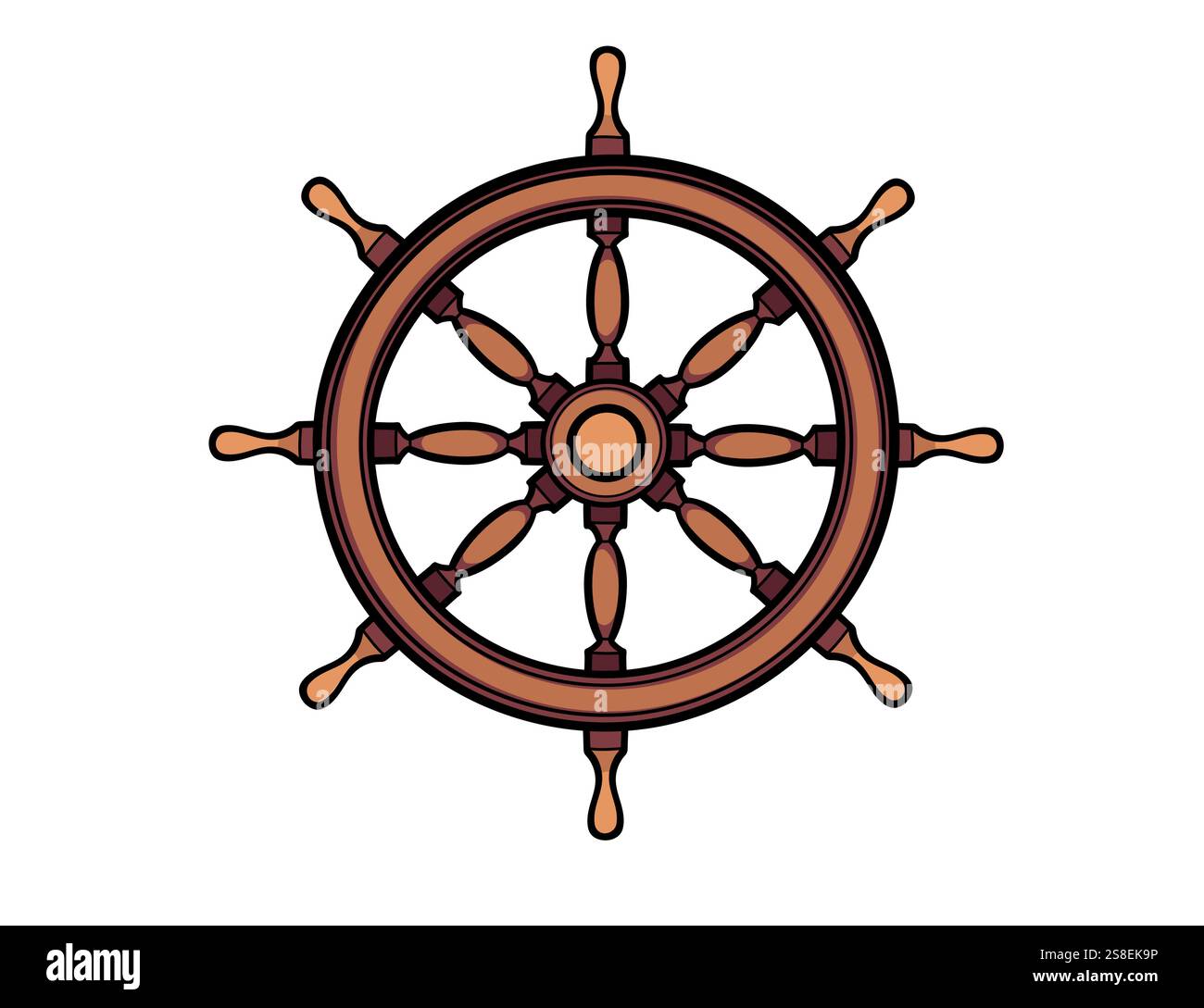 Ship wheel with detailed wooden spokes and metal accents. Perfect for ...