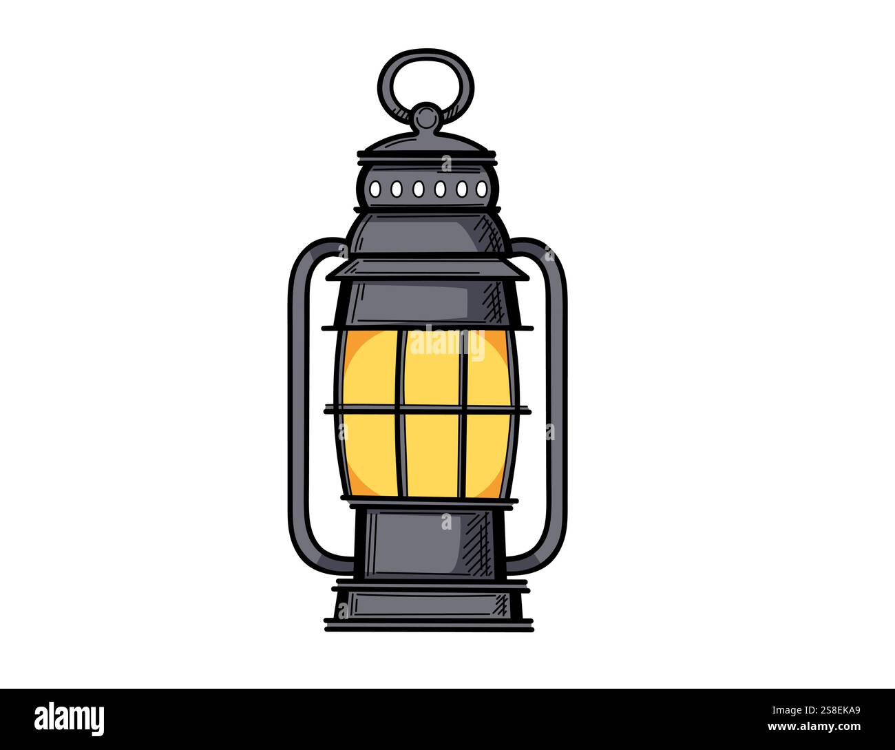Hand drawn sketch style. Black Lantern with detailed metal framing ...
