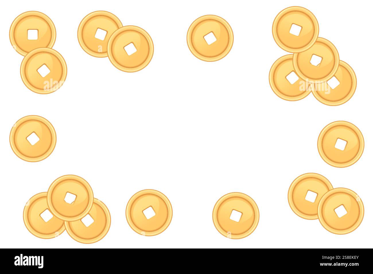 Chinese gold coins on the edges of the image, emptiness in the center ...