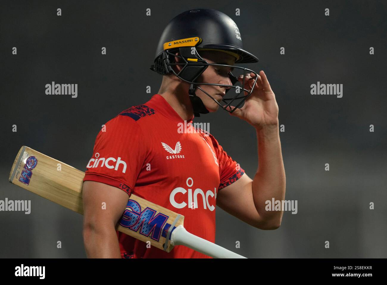 England's Jacob Bethell walks off the field after losing his wicket ...