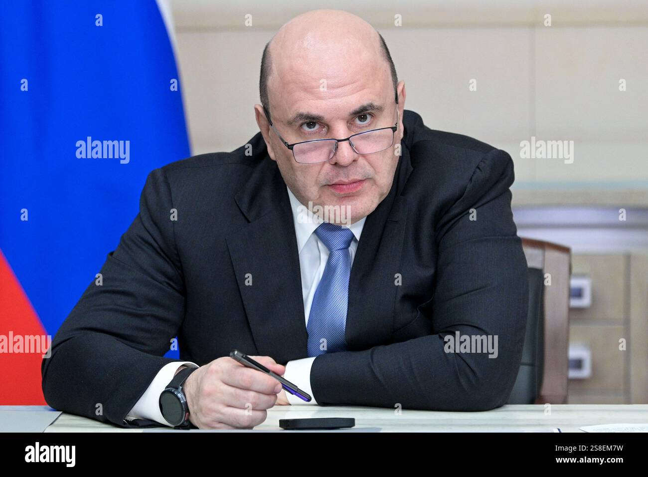 Russian Prime Minister Mikhail Mishustin attends a meeting with Russian ...