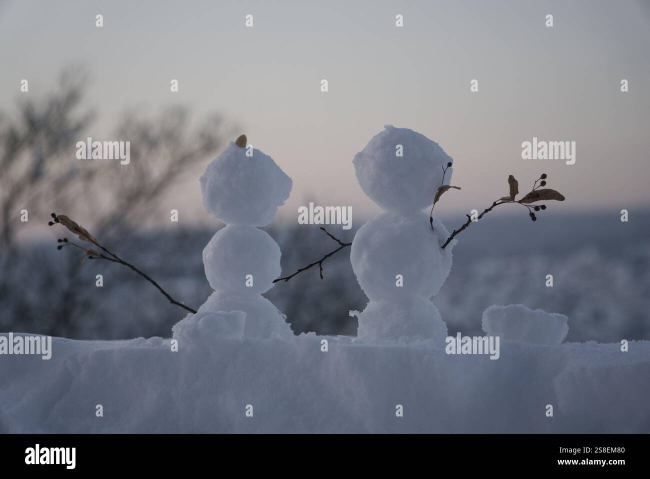 Two little snowmen Stock Photo - Alamy